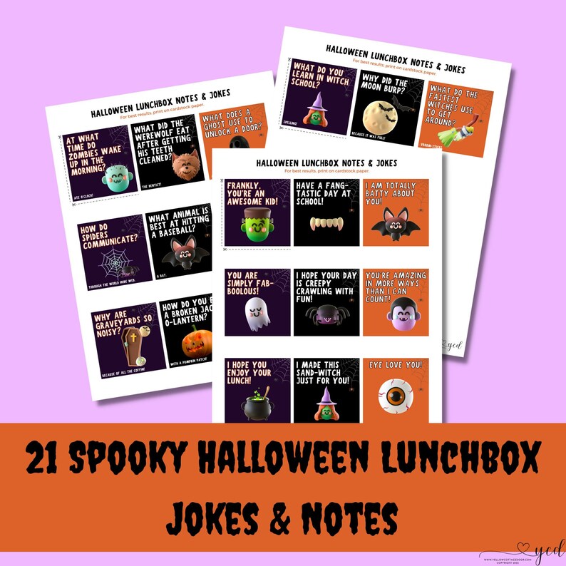 Halloween Printable Lunchbox Jokes & Notes, Lunchbox Notes, Halloween ...