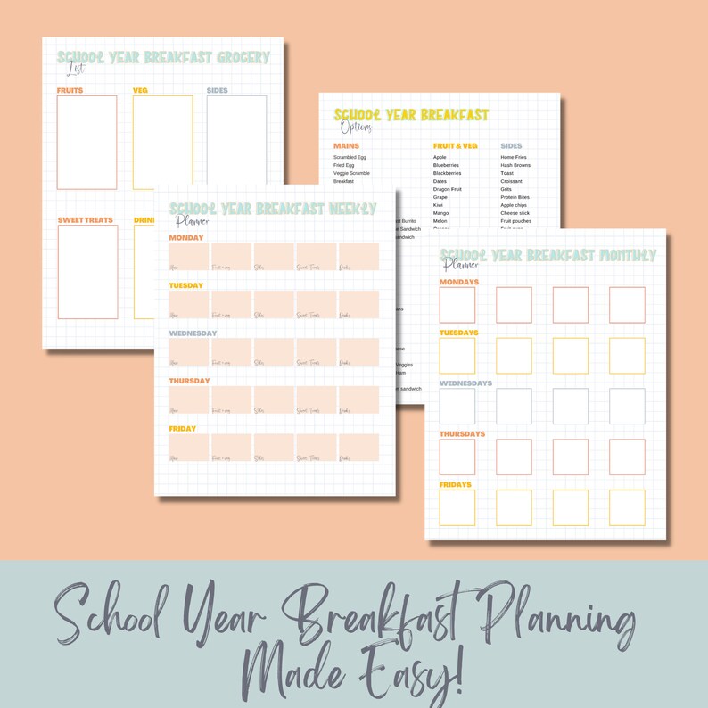 BUNDLE, Breakfast & Lunch Planning Bundle, School Lunch Planner, School ...