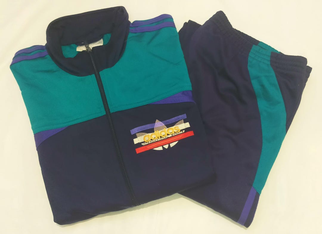 Vintage 80s Adidas Track Suite D6 F180 Blue Medium Large Polyester - Etsy