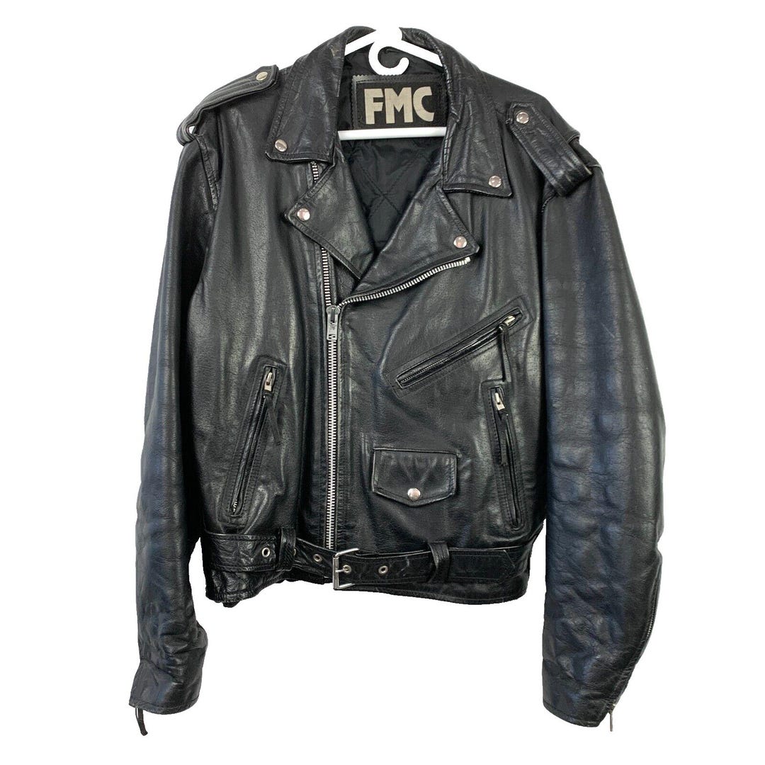 Vintage 90s FMC Genuine Leather Black Silver Moto Motorcyle Riding ...