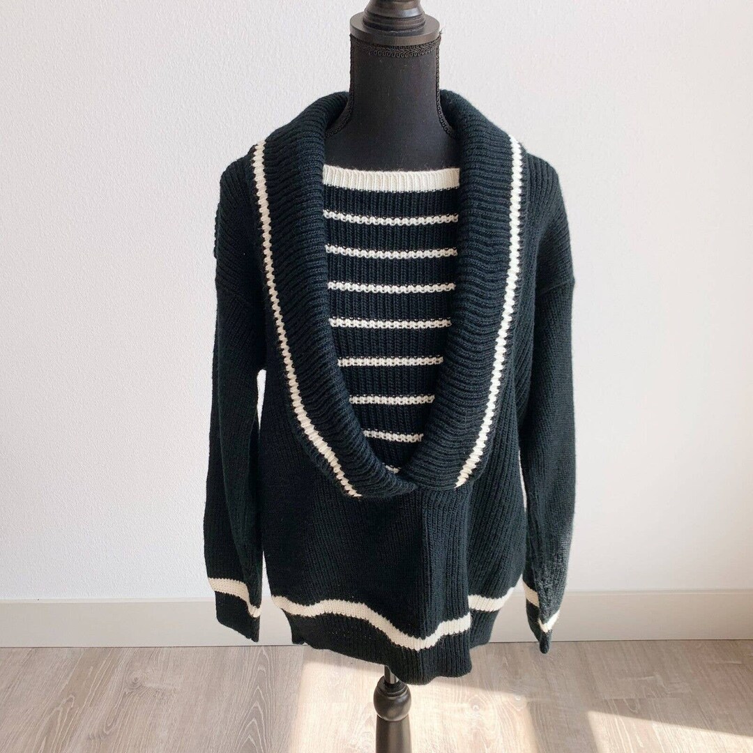 Vintage Clifton Place Sweater Black Cream Chunky Sweater Cowl Womens ...