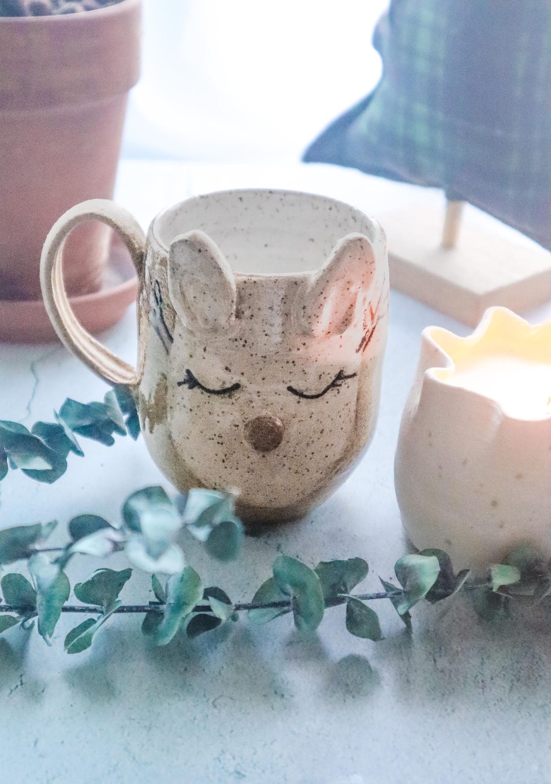 Hand-sculpted Reindeer Holiday Mug - Cute Christmas Coffee Cup, Winter ...