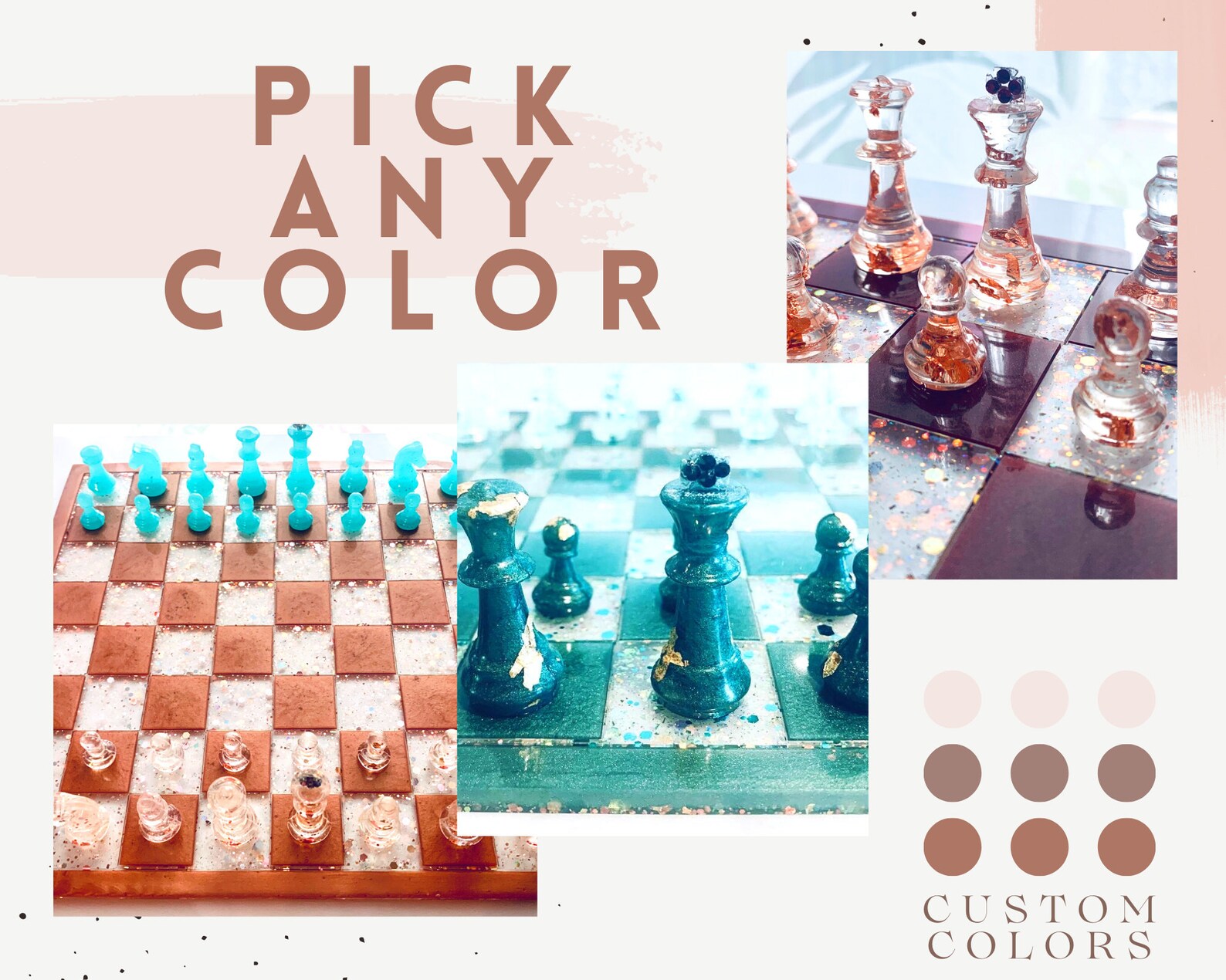 Resin Chess Set Custom With Board Glitter Complete 32 Pieces Crystals ...