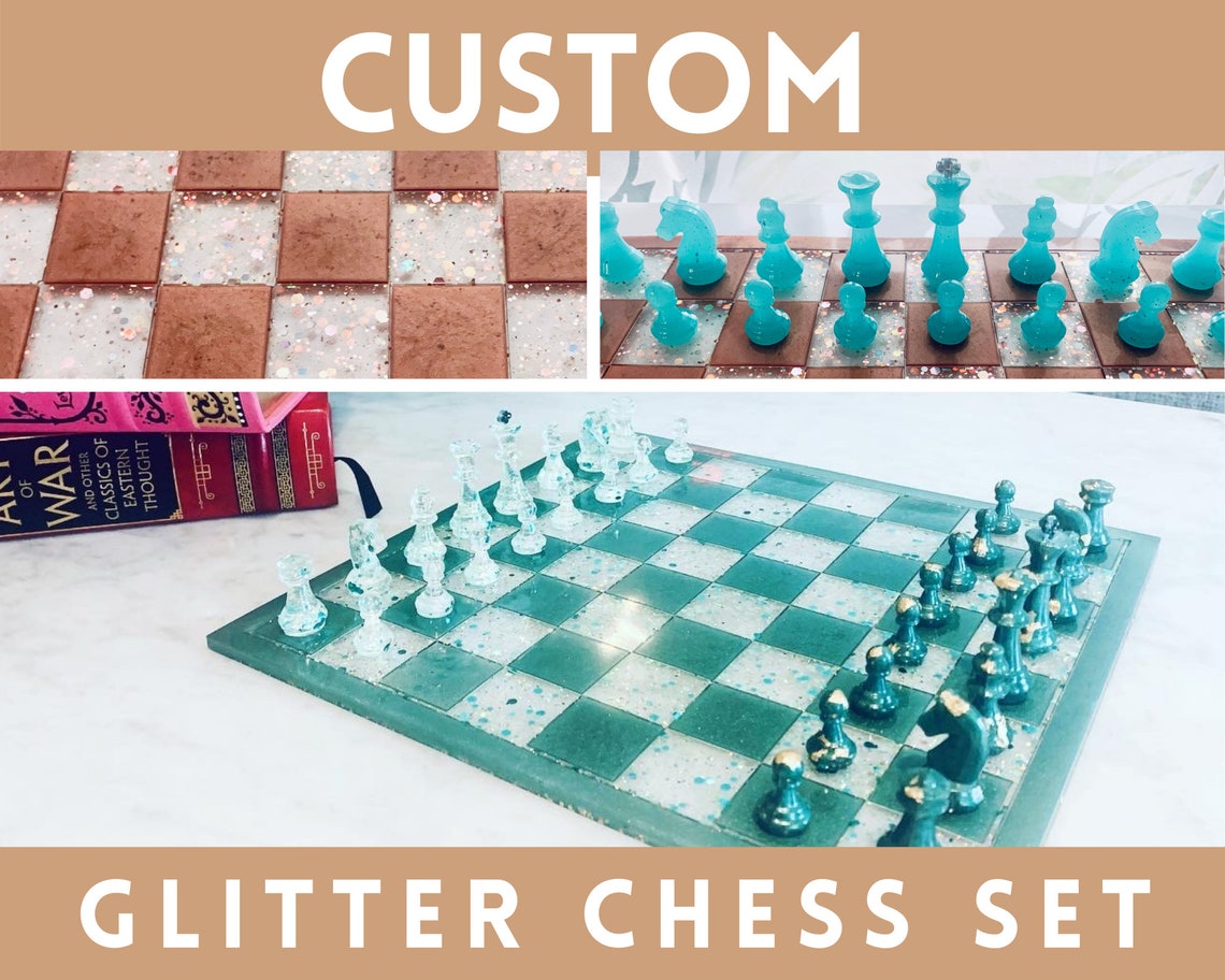 Resin Chess Set Custom With Board Glitter Complete 32 Pieces | Etsy