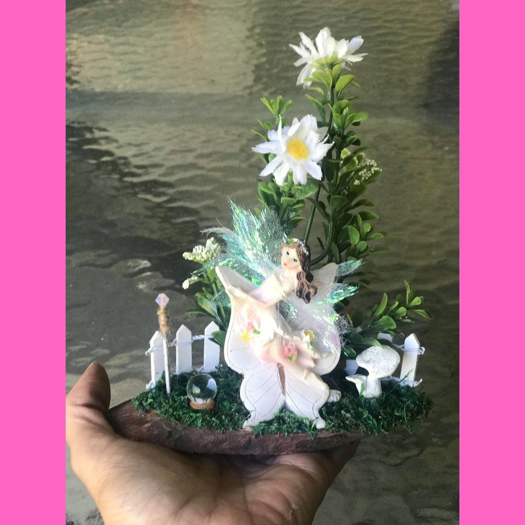 Miniature Fairy Figurine, White Fairy Figurine, Miniature Fence, Fairy ...