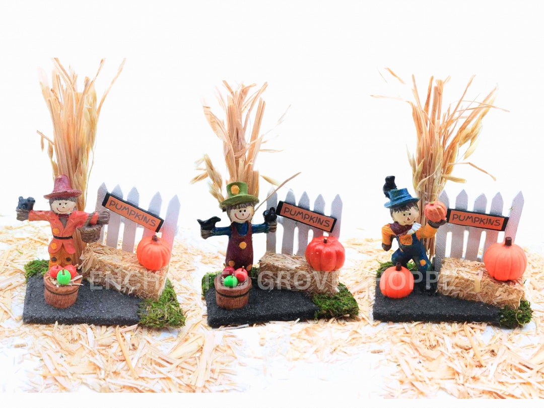 Tiny Fall Harvest: Mini Scarecrow, Pumpkins, and Hay Scene for Fairy ...