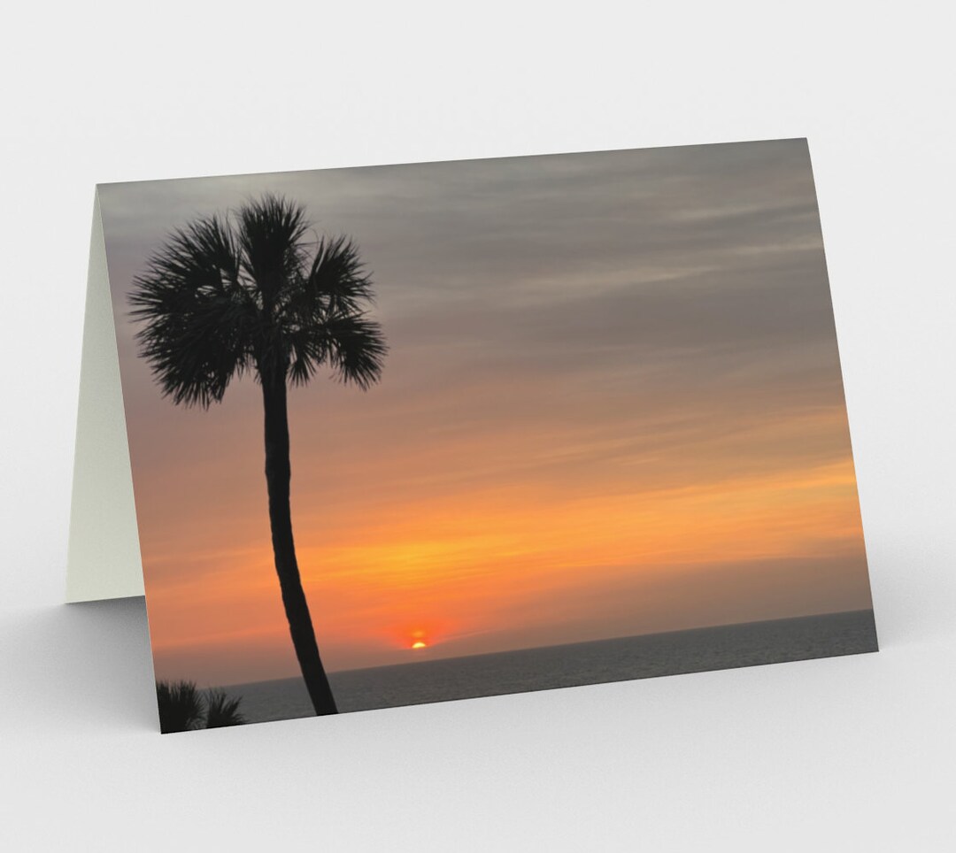 Set of 3 Palm Tree Sunrise Cards, Ocean Card, Thinking of You ...