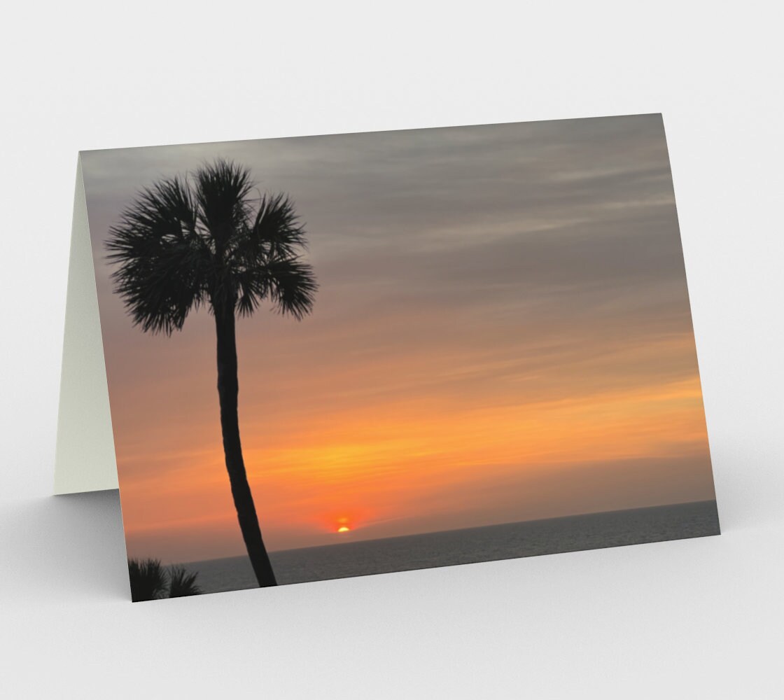 Set of 3 Palm Tree Sunrise Cards, Ocean Card, Thinking of You ...