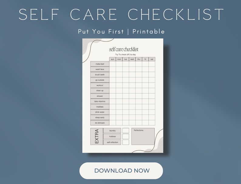Lista de verificación de autocuidado Mindfulness imprimible Diario de ...