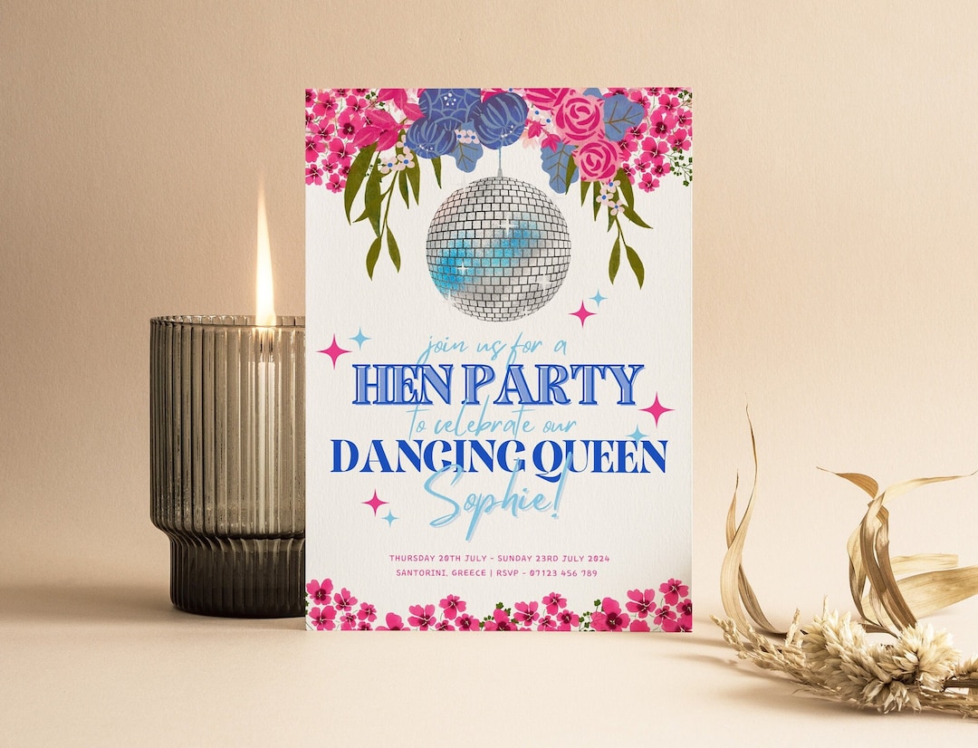 Greek ABBA Dancing Queen Hen Do Hen Party Bachelorette Party Invitation ...
