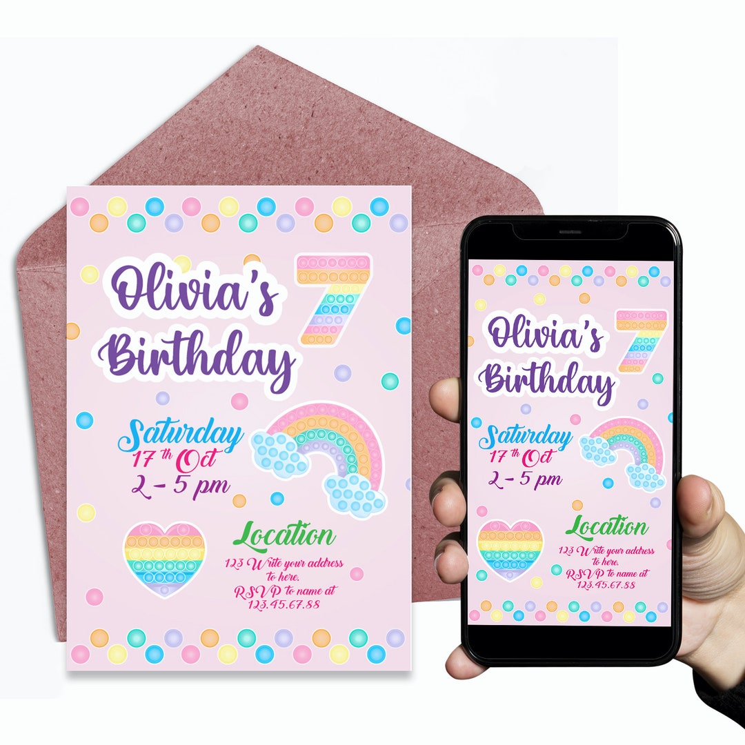Birthday Invitation Girl - Popit - Digital or Printed - Electronic ...
