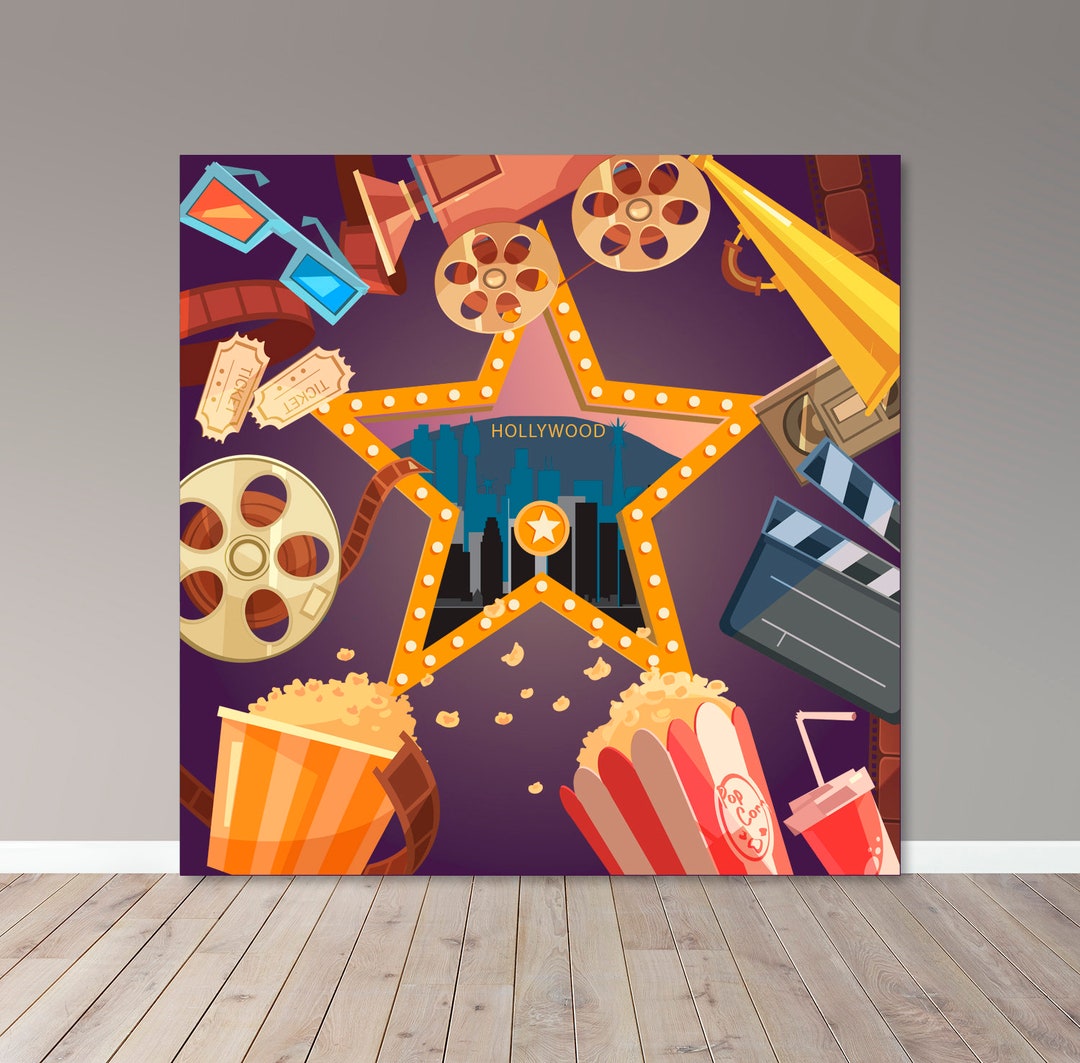 Hollywood Movie Night Backdrop – Personalized Party Banner (digital ...