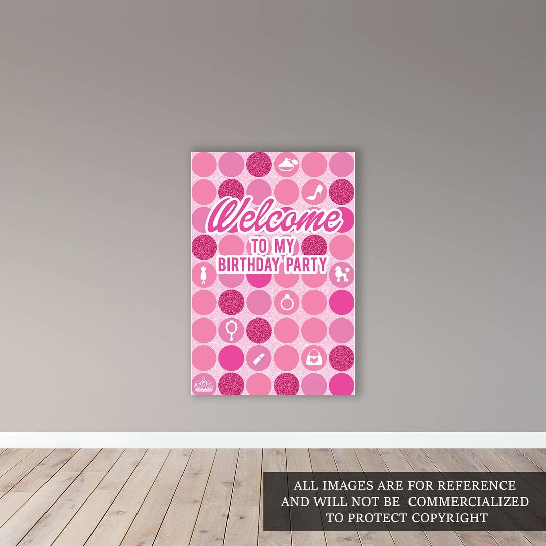 Girl Party Welcome Banner – Pink Polka Dot Sign (digital File) - Etsy