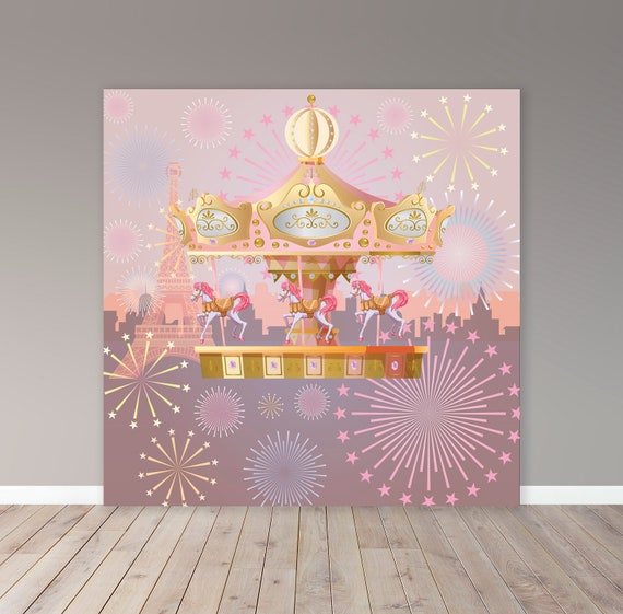 Carousel Backdrop Digital File Kid Party Pastel Colors | Etsy