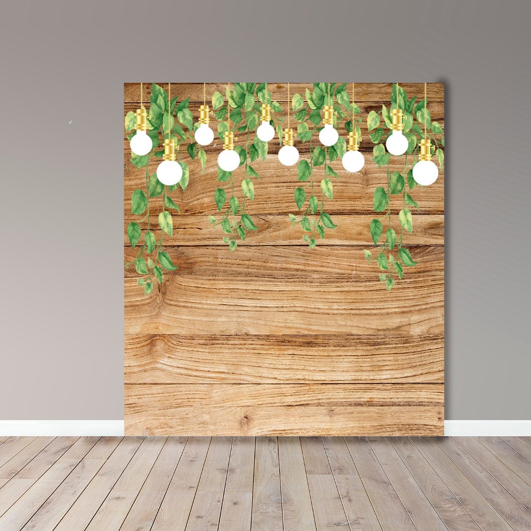 Rustic Wood Plank Backdrop – Lights and Vines, Party Banner (digital ...