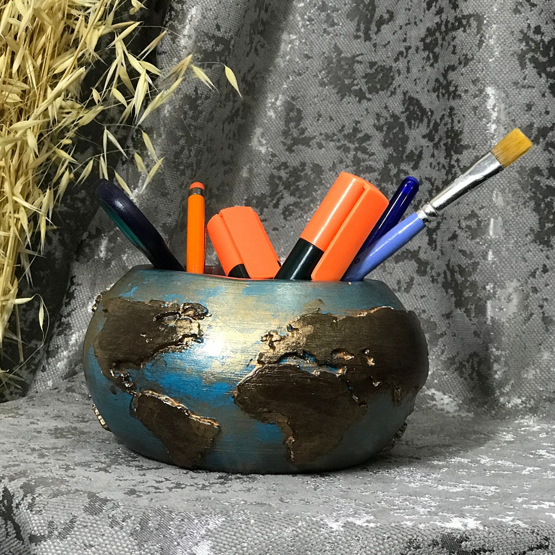 Globe Flower Pot | World Map Patterned Planter | Handmade Table ...