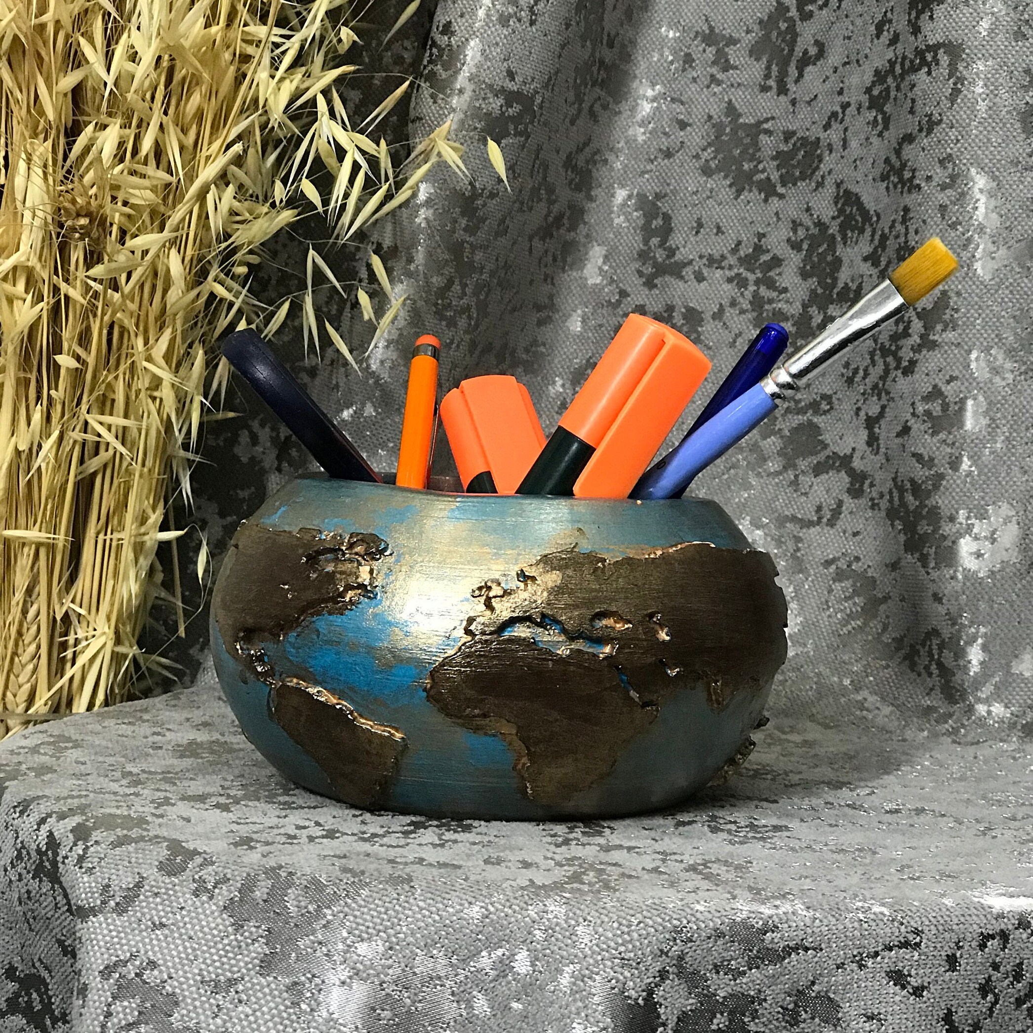 Globe Flower Pot | World Map Patterned Planter | Handmade Table ...
