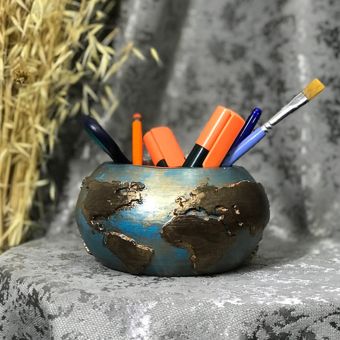 Globe Flower Pot | World Map Patterned Planter | Handmade Table ...