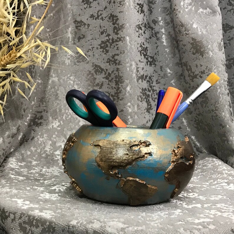 Globe Flower Pot | World Map Patterned Planter | Handmade Table ...