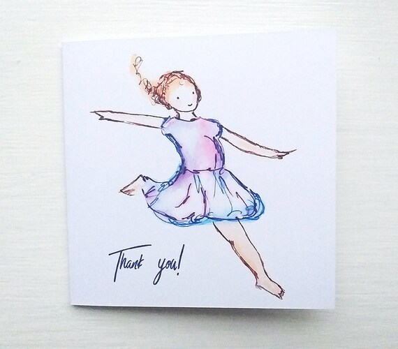 Thank You Card Ballet Card Dancer Watercolour Print. | Etsy