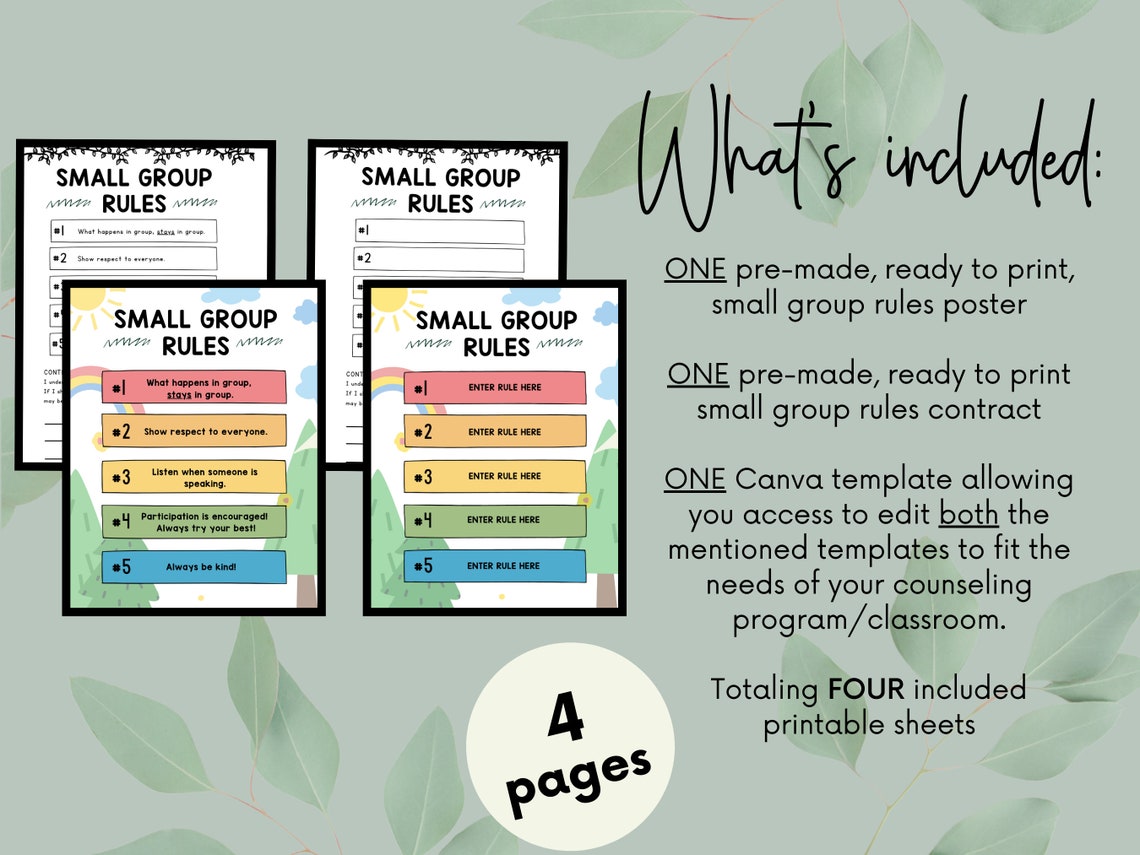 PRINTABLE School Counseling Small Group Rules and Contract + BONUS ...
