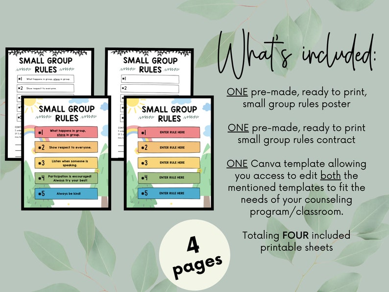 PRINTABLE School Counseling Small Group Rules and Contract + BONUS ...