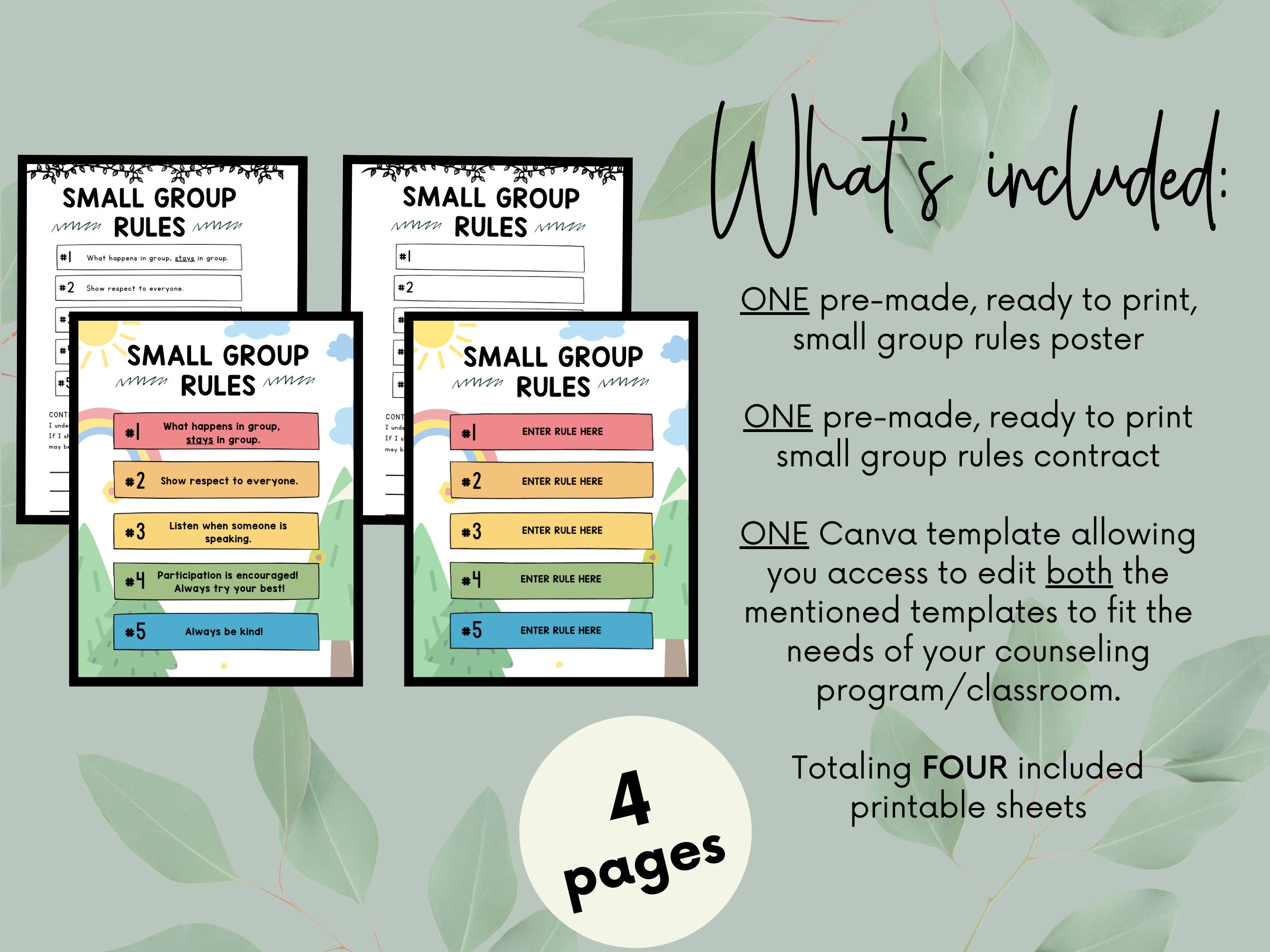 PRINTABLE School Counseling Small Group Rules and Contract + BONUS ...