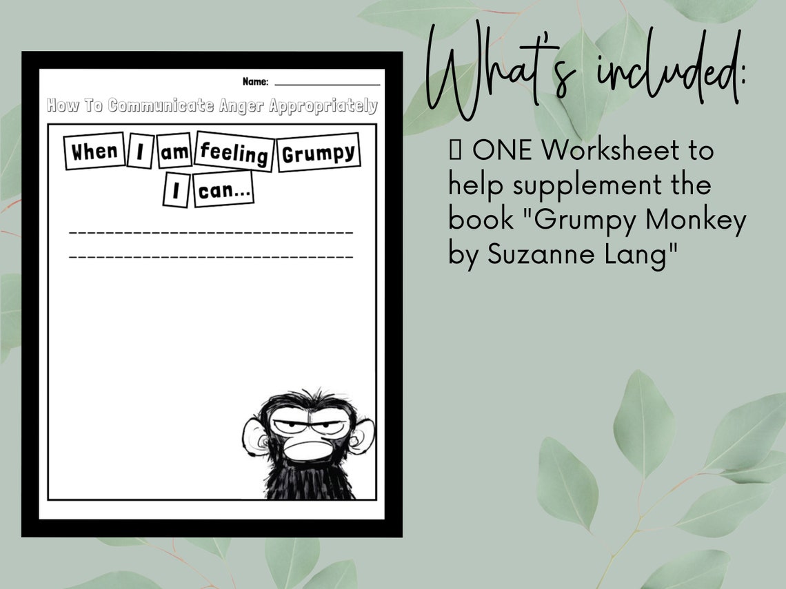 Grumpy Monkey Worksheet Activity [feelings] [anger] [book Companion] - Etsy