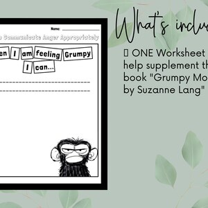 Grumpy Monkey Worksheet Activity [feelings] [anger] [book Companion] - Etsy