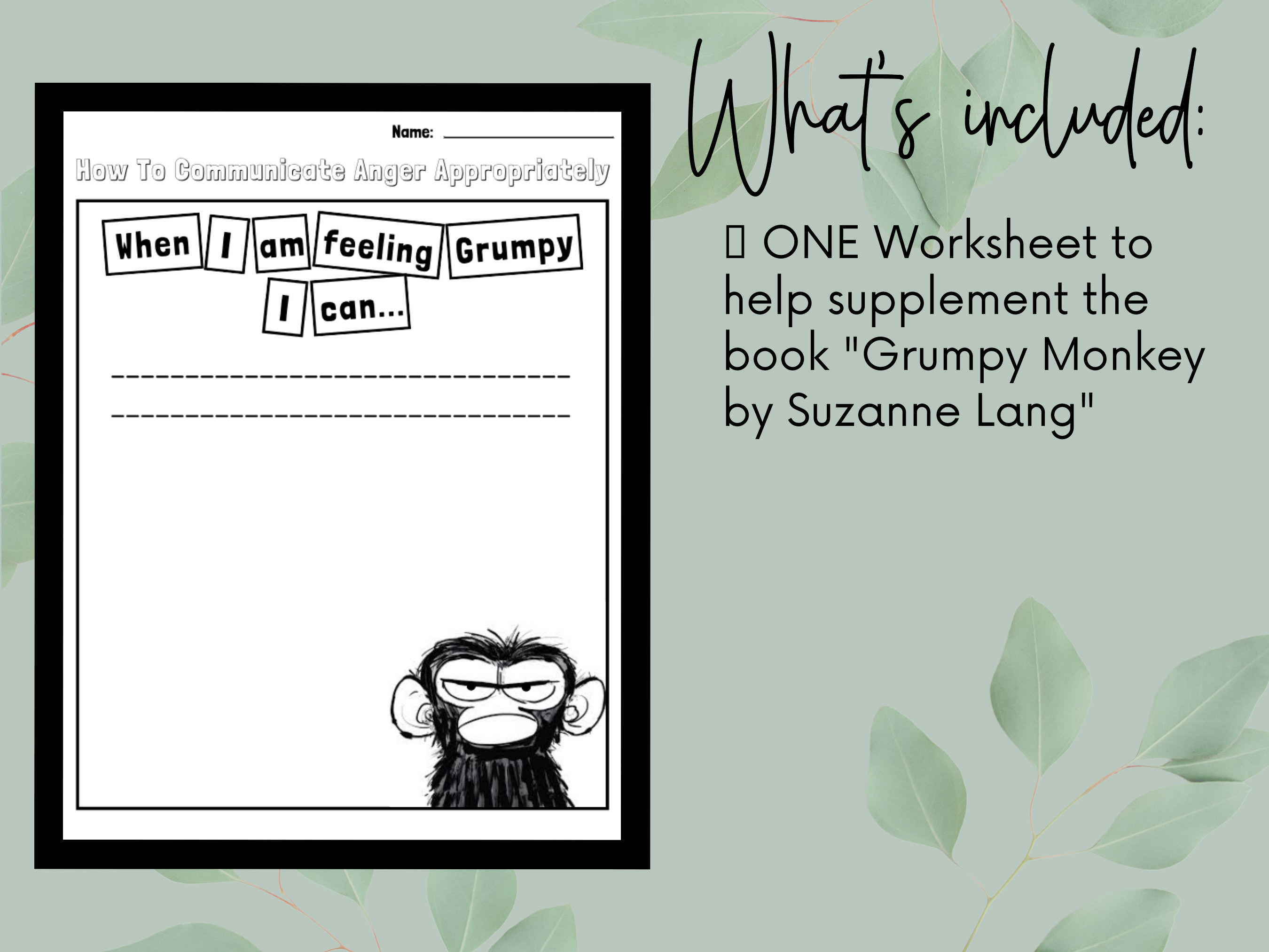 Grumpy Monkey Worksheet Activity [feelings] [anger] [book Companion] - Etsy