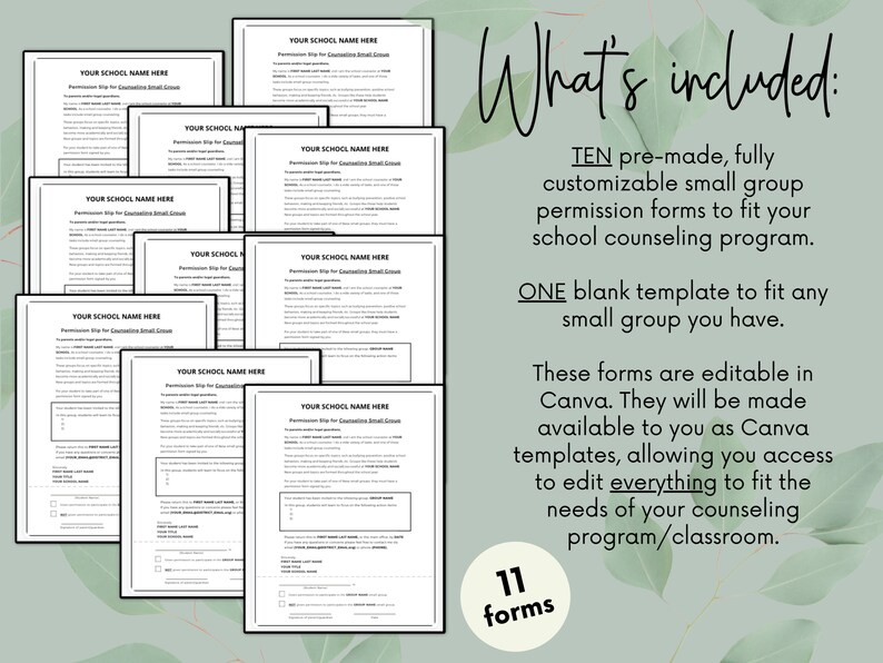 PRINTABLE Counseling Small Group Permission Slips/forms TEN Canva ...