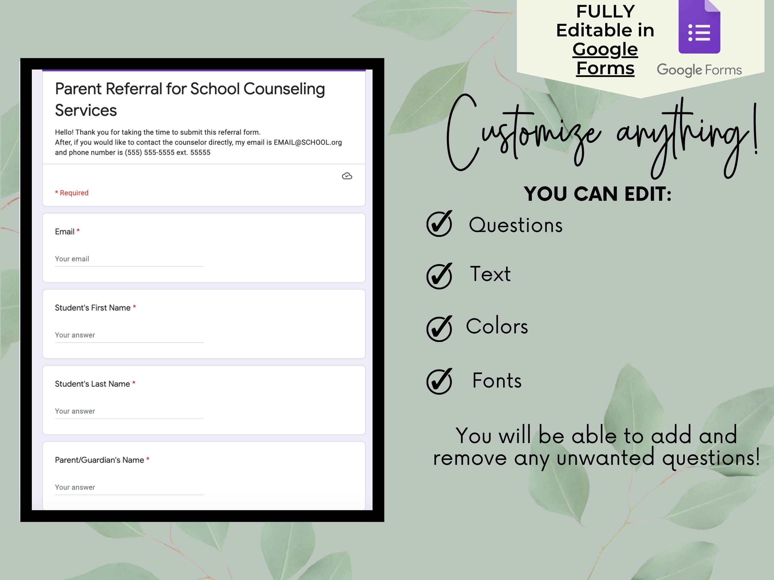Digital Parent Referral Form for School Counseling Services - GOOGLE ...