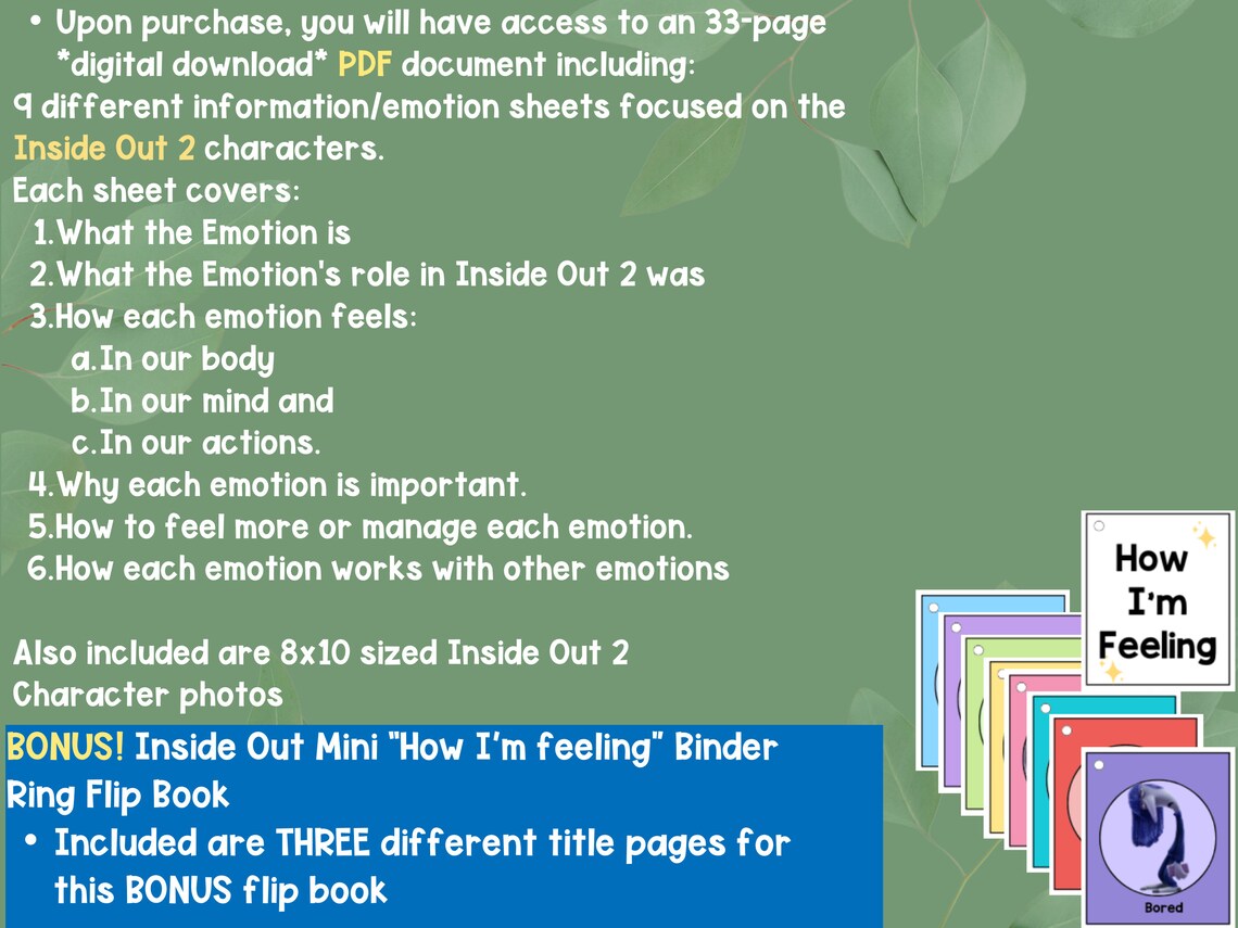 Character + Emotion Information Page - "inside Out 2" PLUS BONUS ...