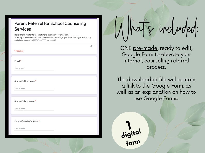 Digital Parent Referral Form for School Counseling Services - GOOGLE ...