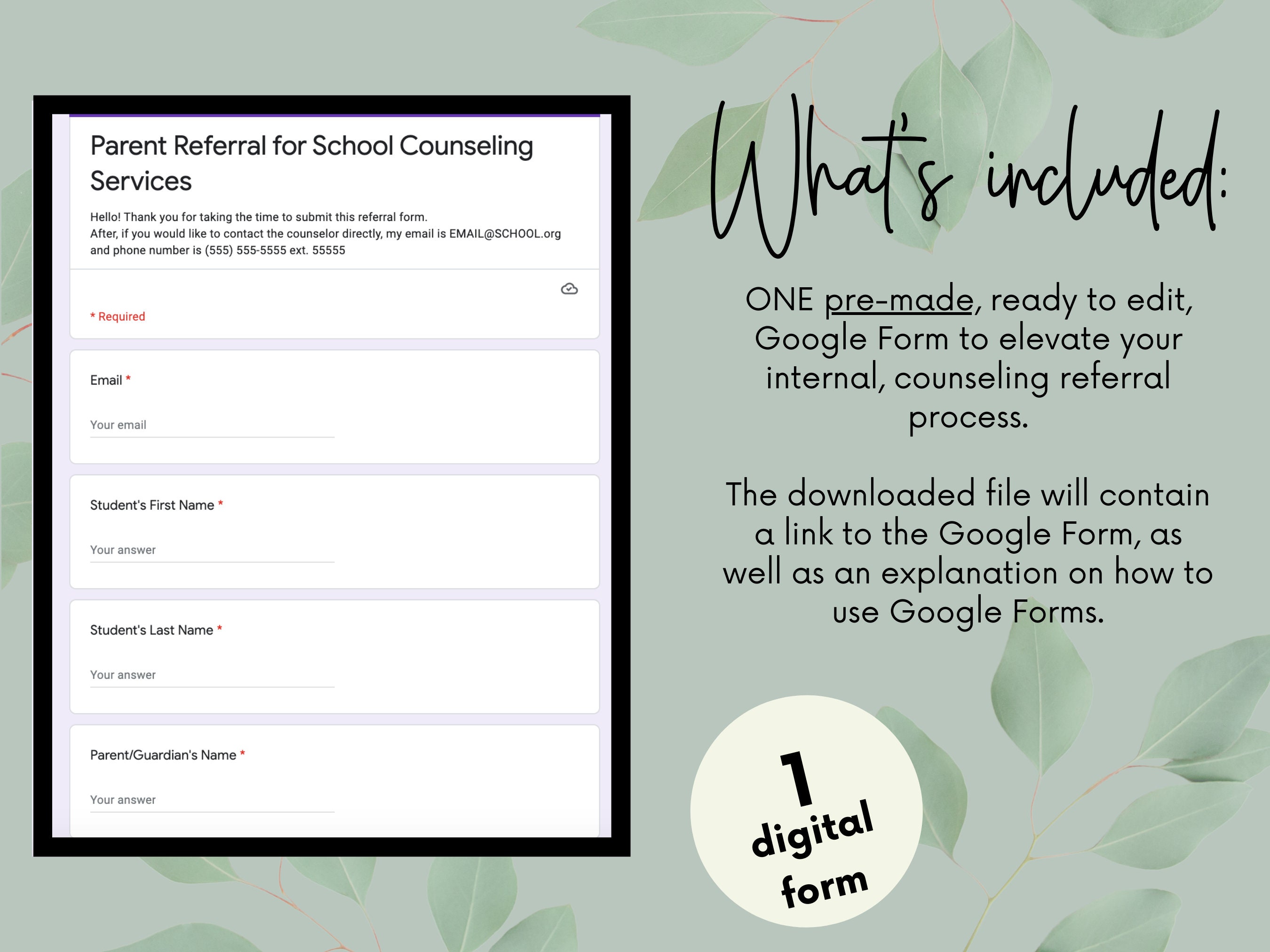 Digital Parent Referral Form for School Counseling Services - GOOGLE ...