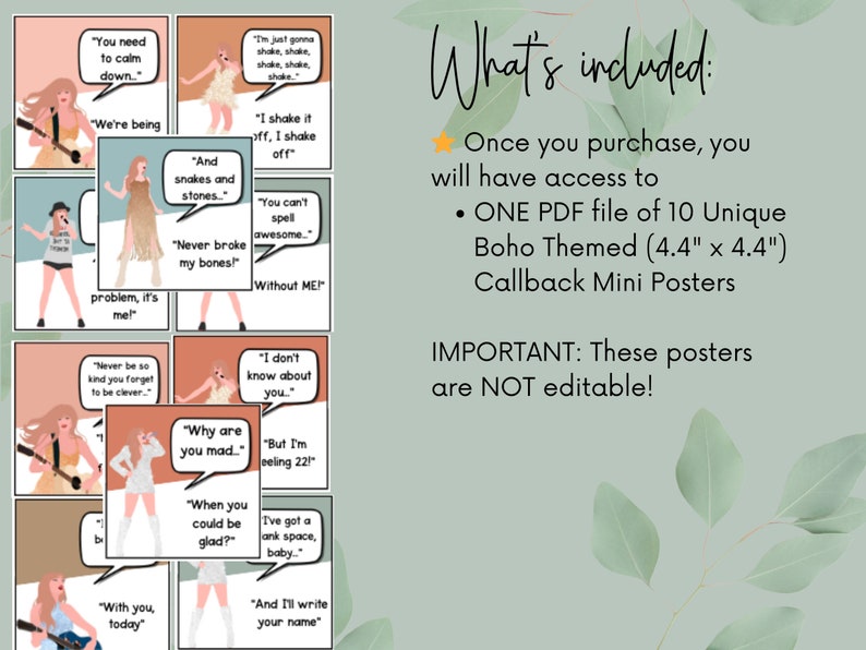 Taylor Swift Boho Classroom Call Backs Attention Getters Lyrics [BACK ...