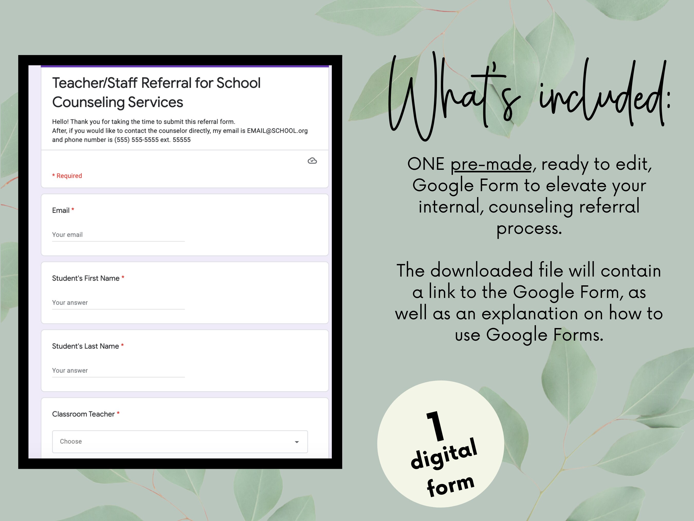 Digital Teacher and Staff Referral Form for School Counseling Services ...