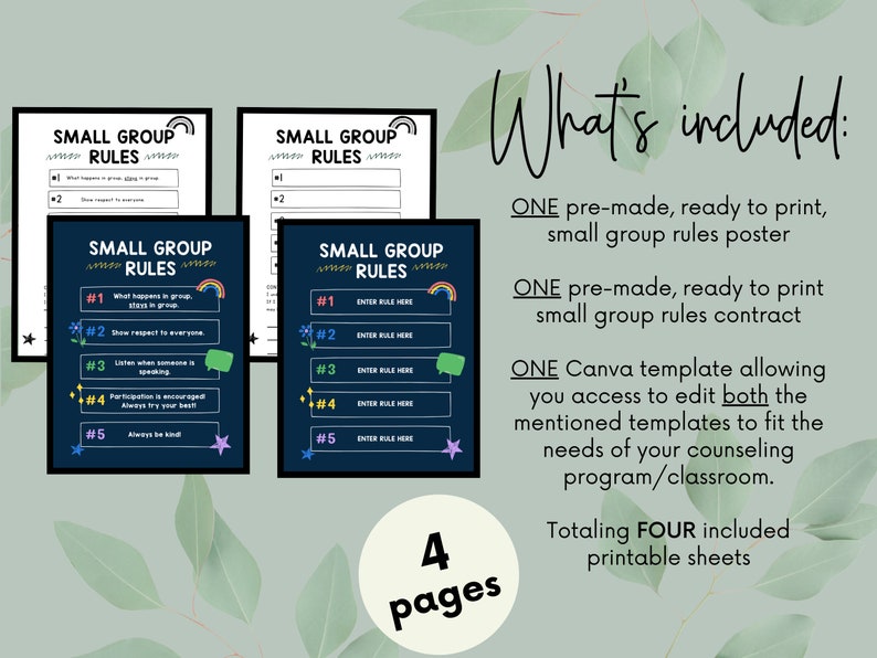 PRINTABLE School Counseling Small Group Rules and Contract + BONUS ...