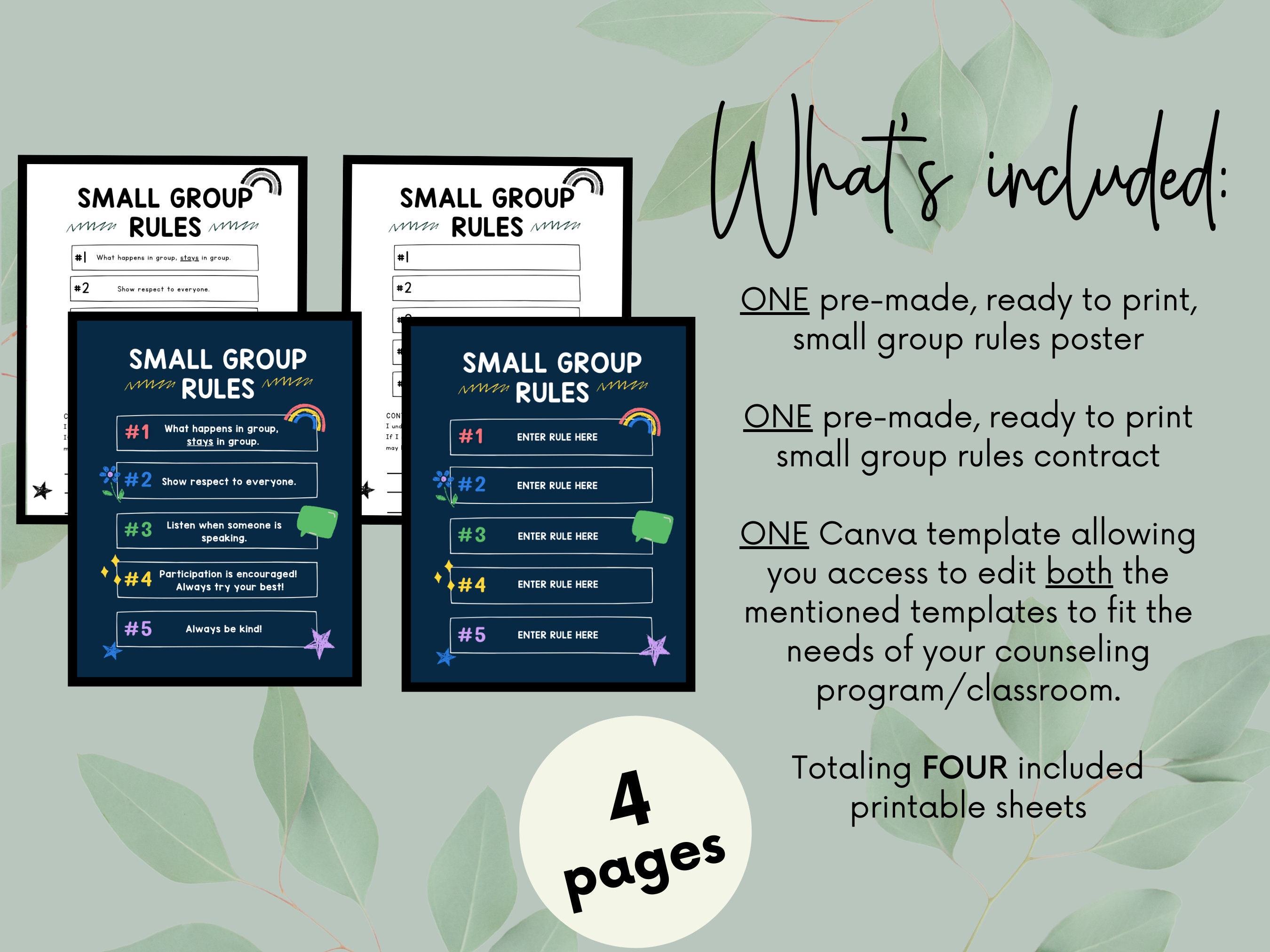 PRINTABLE School Counseling Small Group Rules and Contract + BONUS ...