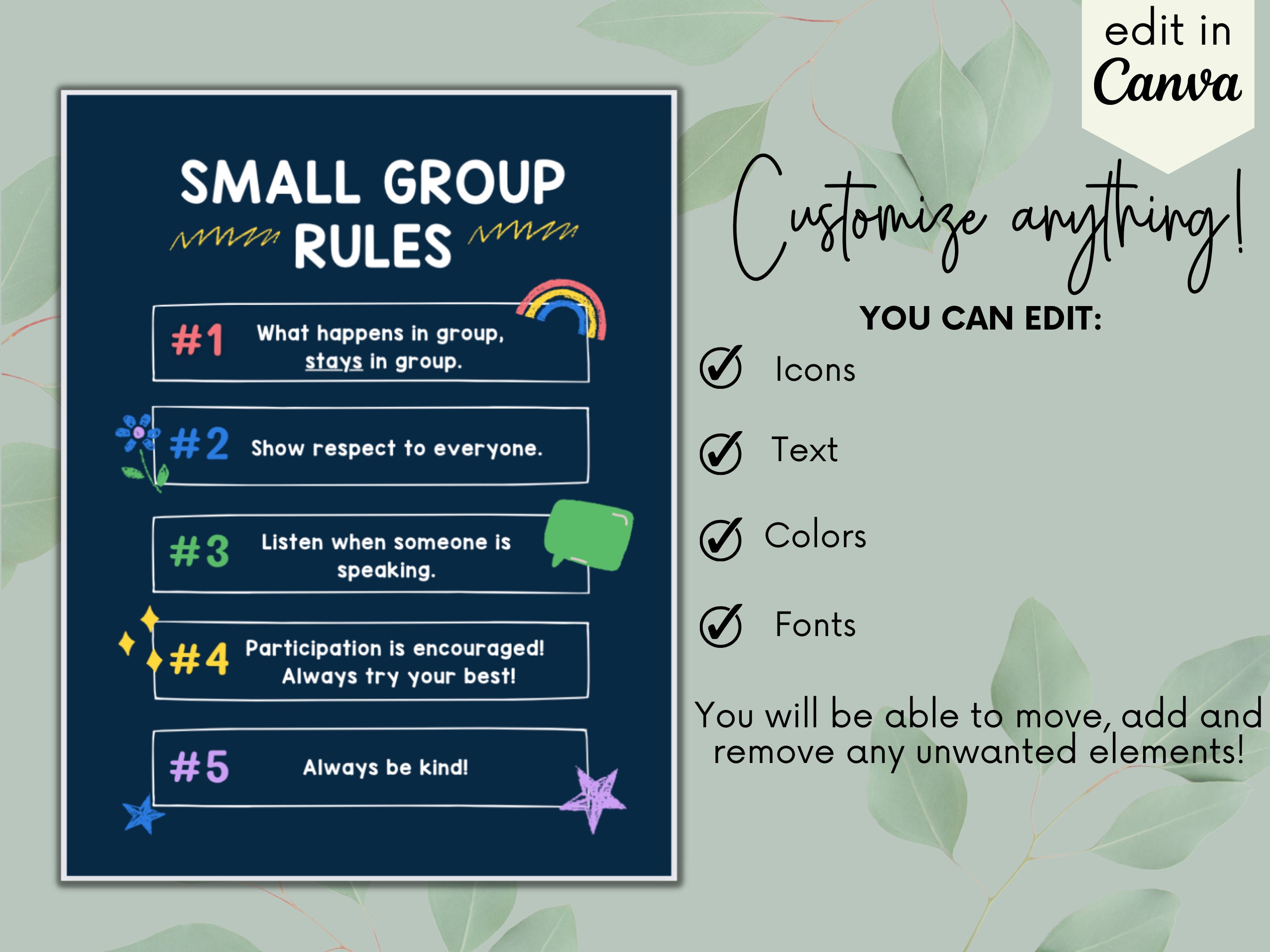 PRINTABLE School Counseling Small Group Rules and Contract BONUS Canva ...