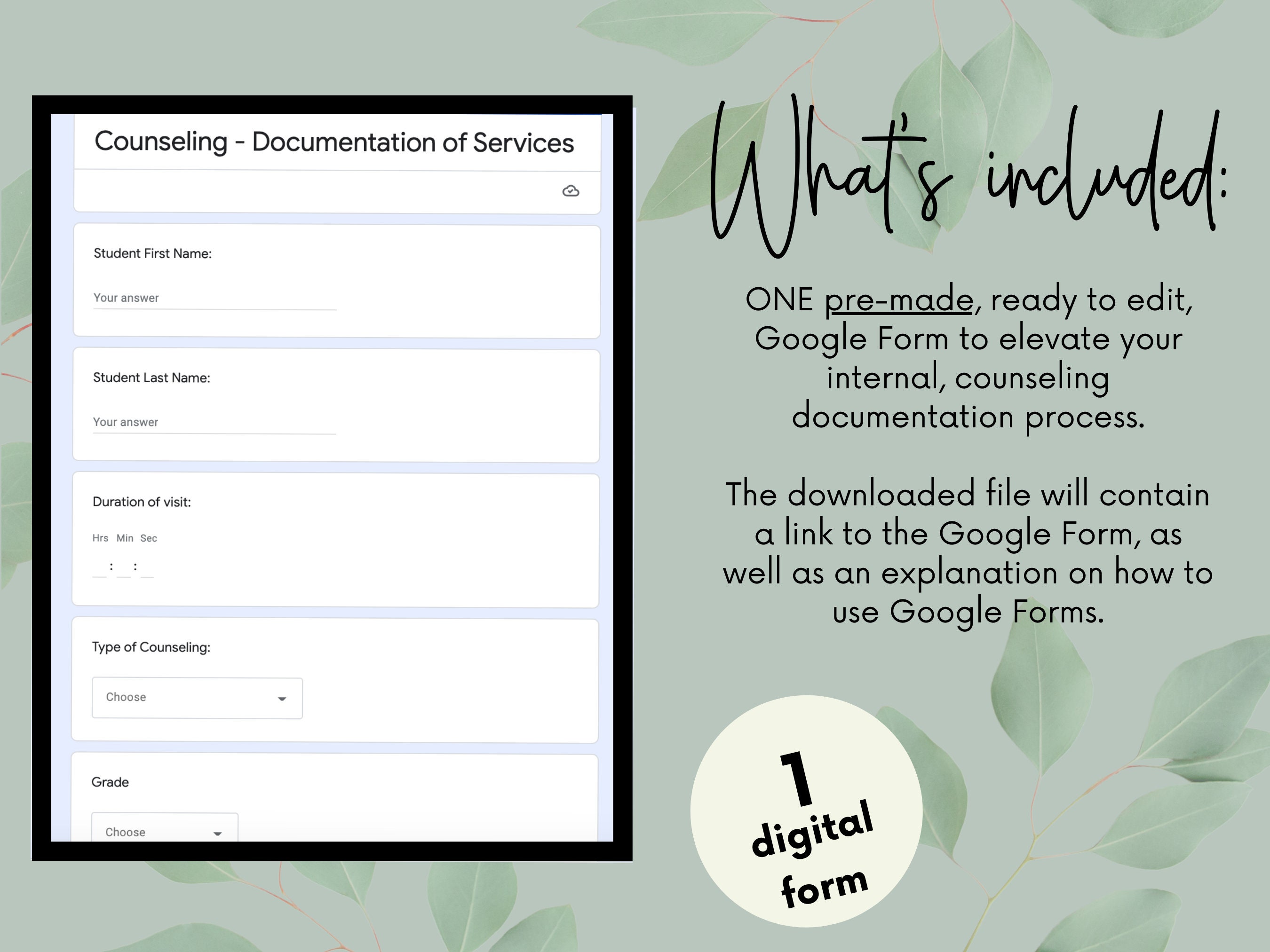 Counseling Time Tracker Tool - Documentation of Services - GOOGLE FORMS ...