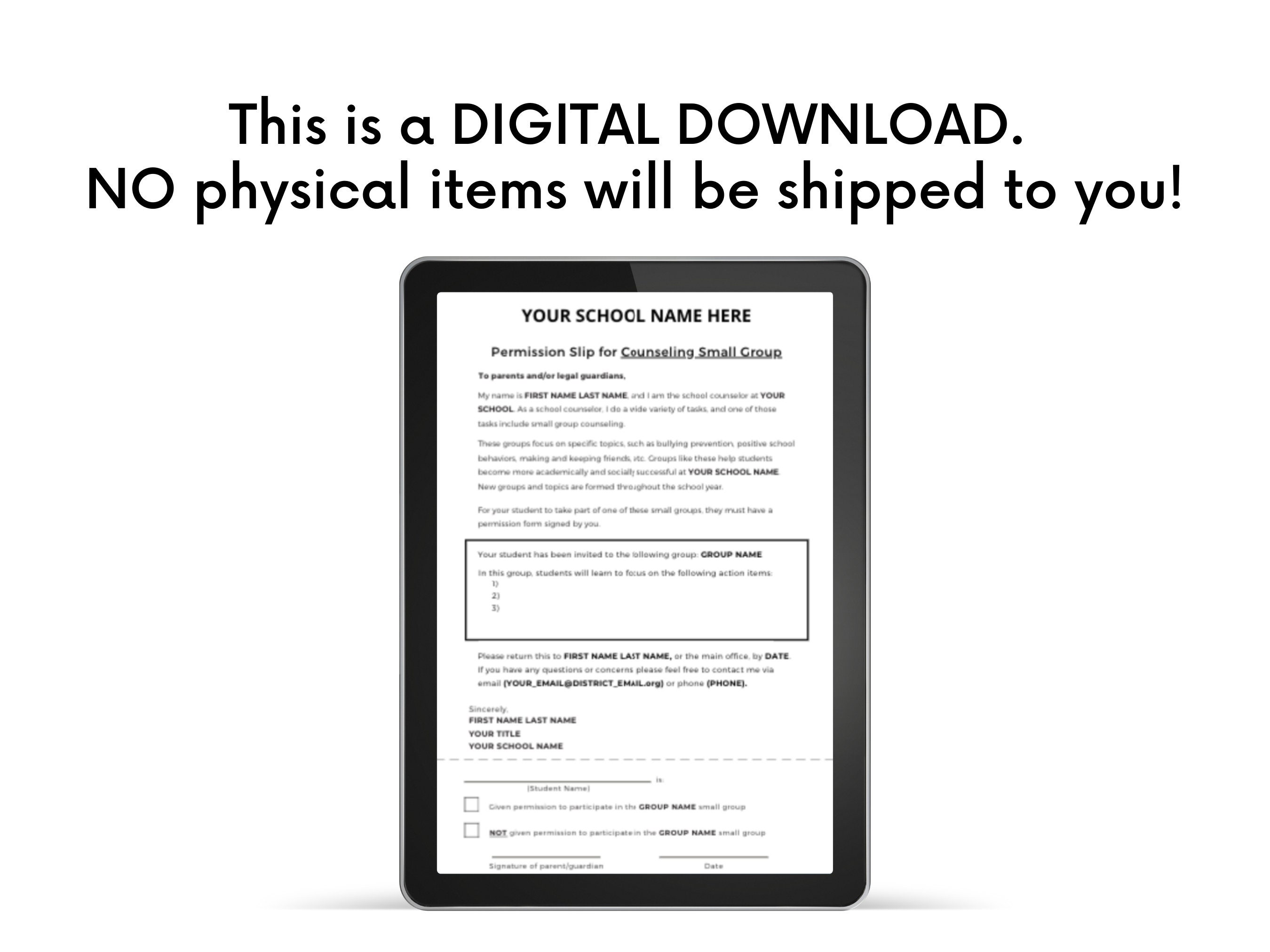 PRINTABLE Counseling Small Group Permission Slips/forms - TEN Canva ...