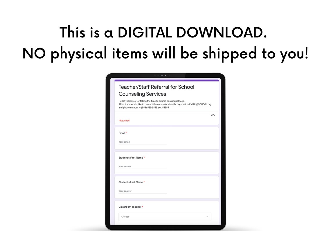 Digital Teacher and Staff Referral Form for School Counseling Services ...
