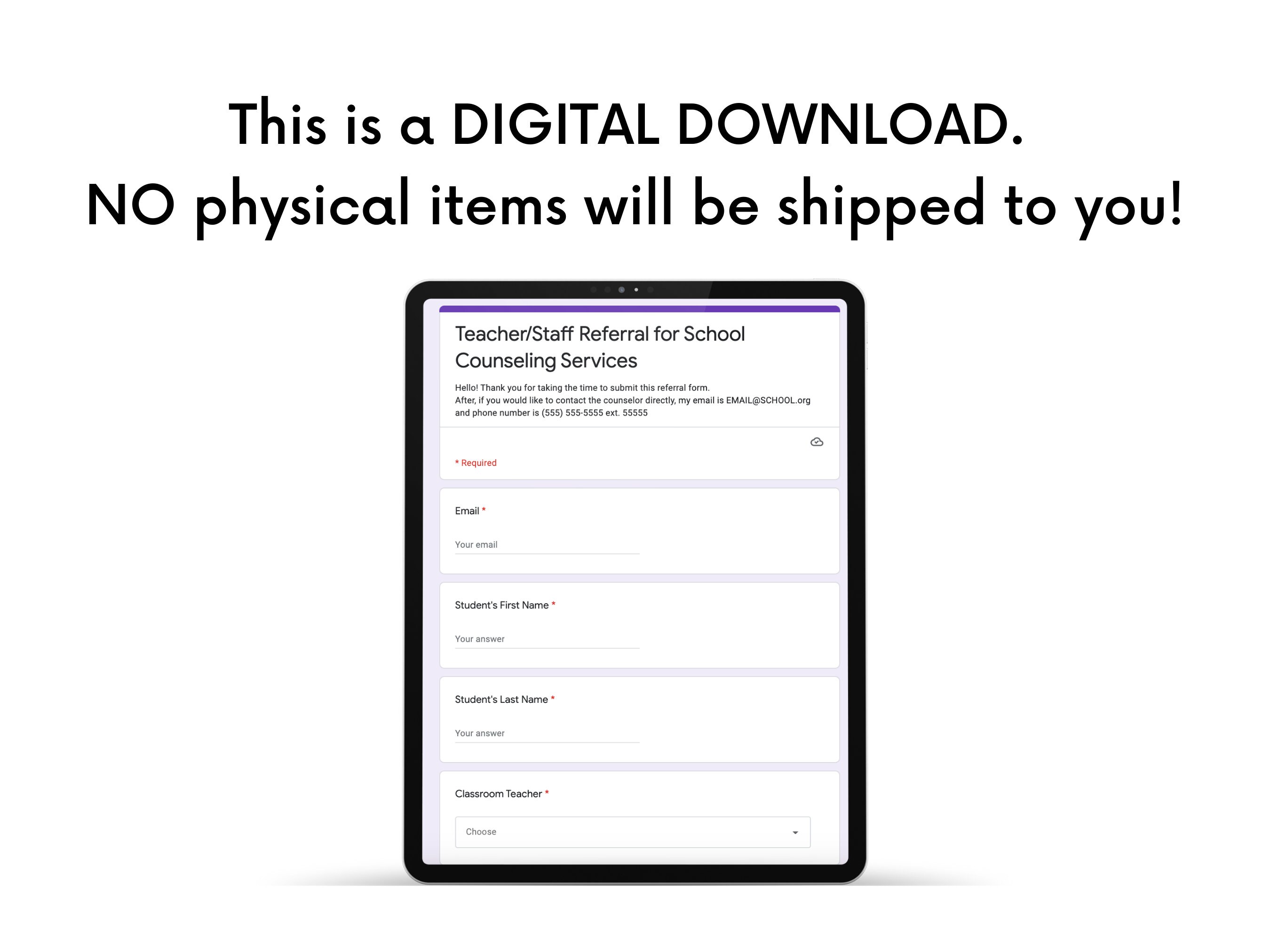 Digital Teacher and Staff Referral Form for School Counseling Services ...