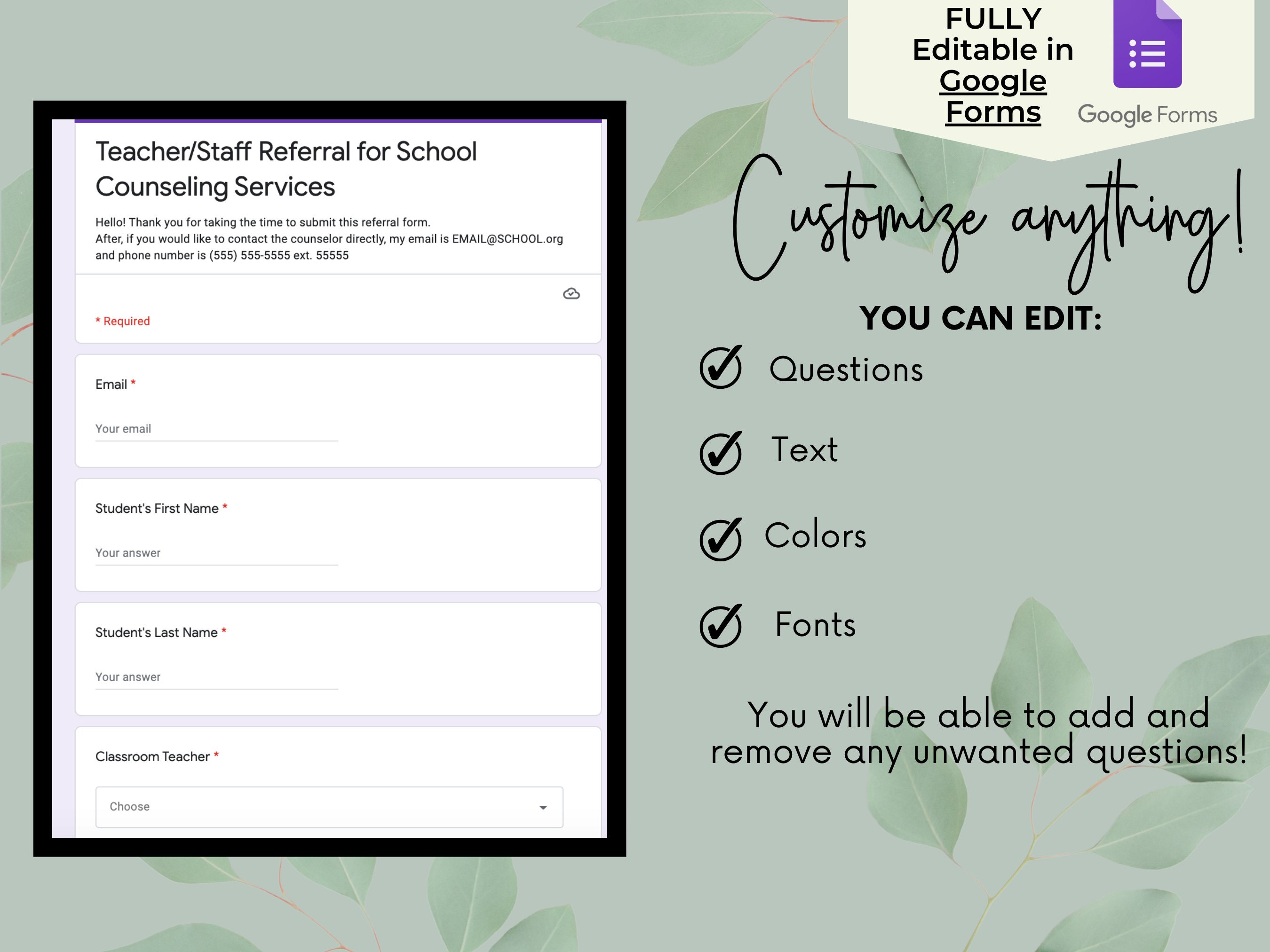 Digital Teacher and Staff Referral Form for School Counseling Services ...