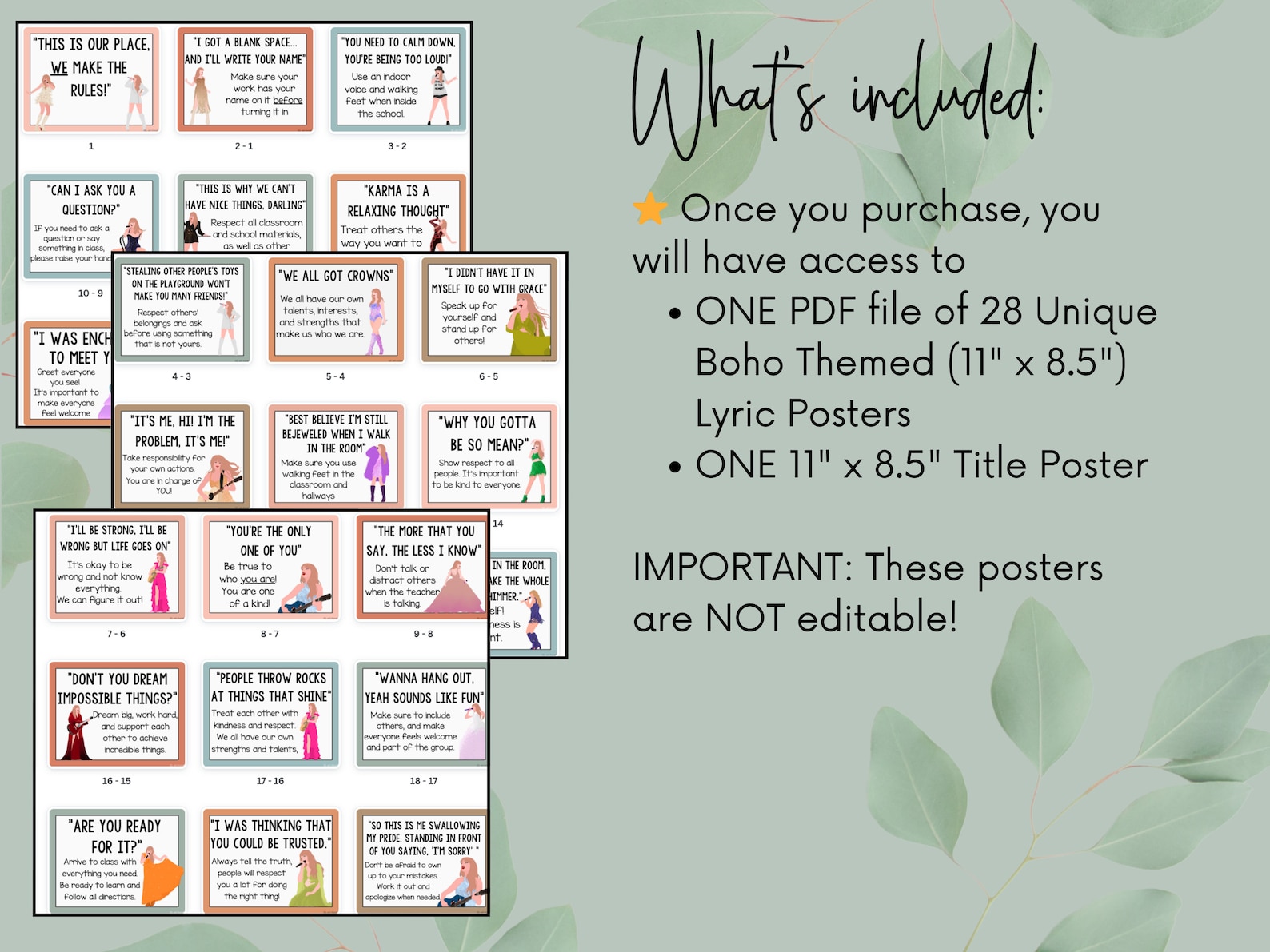 Taylor Swift *boho* Classroom Expectations and Rules Posters [BACK TO ...