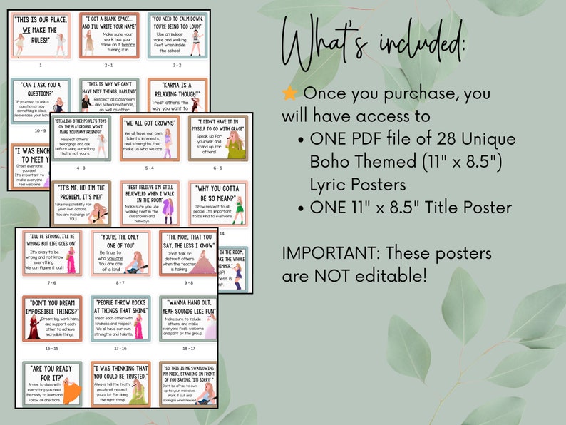 Taylor Swift *boho* Classroom Expectations and Rules Posters [BACK TO ...