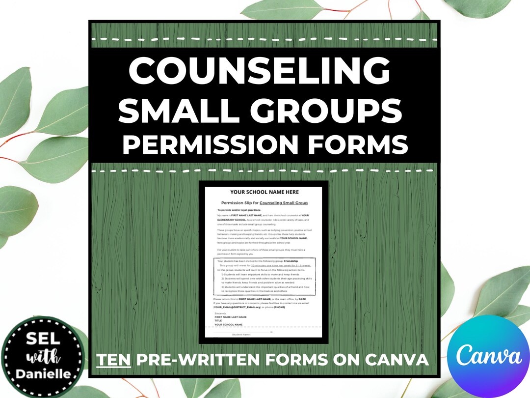 PRINTABLE Counseling Small Group Permission Slips/forms - TEN Canva ...