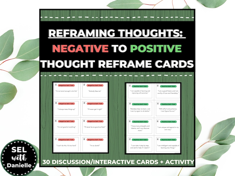 Reframing Thoughts: Negative to Positive Self Talk Discussion Cards ...