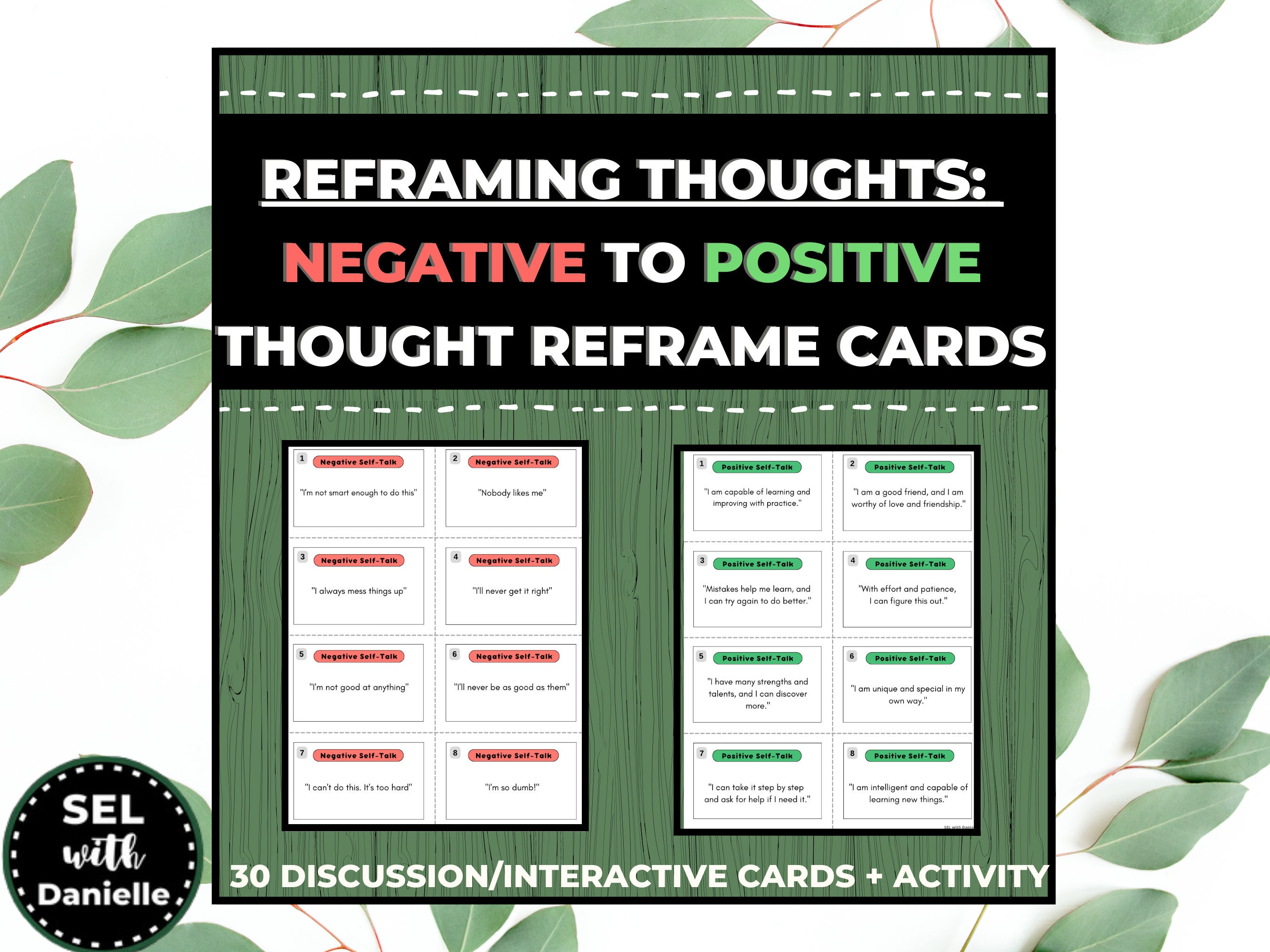 Reframing Thoughts: Negative to Positive Self Talk Discussion Cards ...